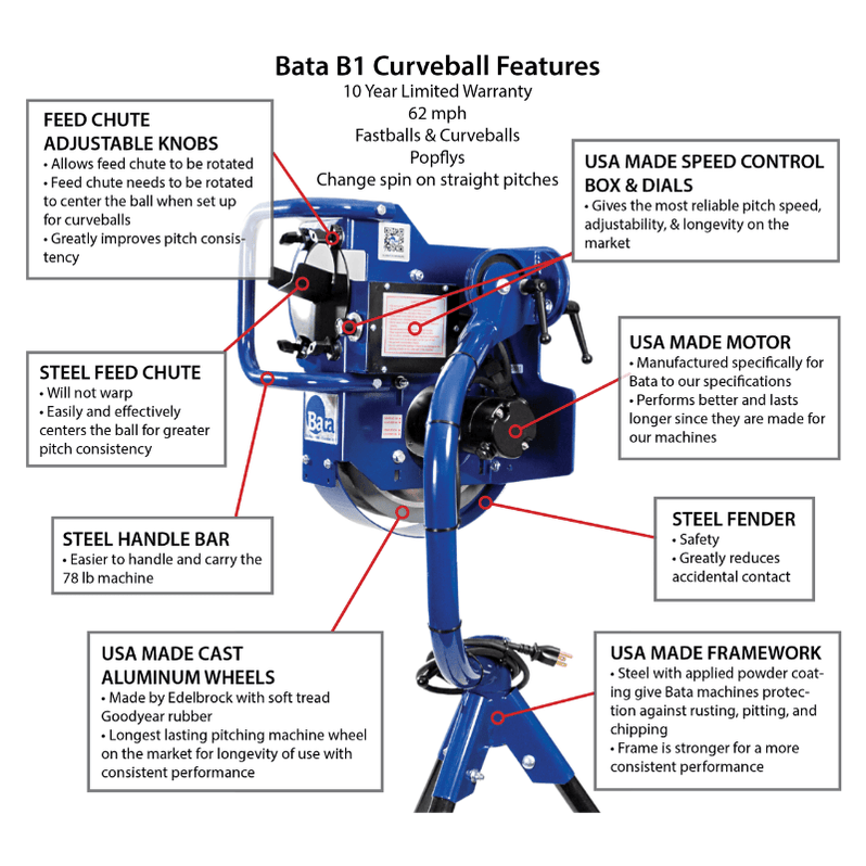 BATA B1-Curveball Pitching Machine | Free Shipping | 10-Year Warranty