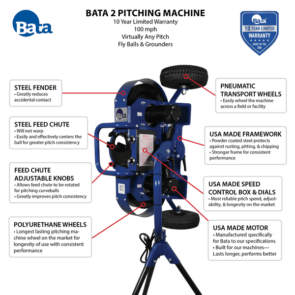BATA-2 Pitching Machine | Free Shipping | 10-Year Warranty